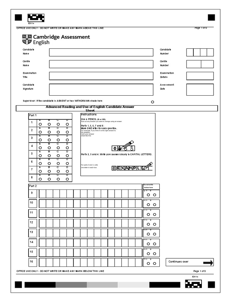 CAE Answer Sheet RUE | PDF