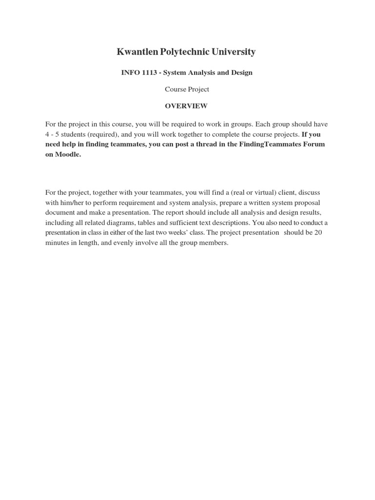 INFO 1113 Project Instruction | PDF