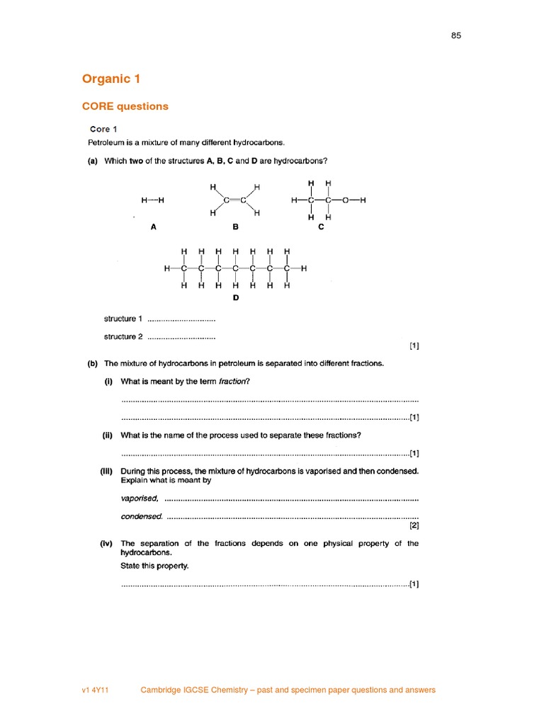 Organic 1 CIE iGCSE 0620 PPQ | PDF