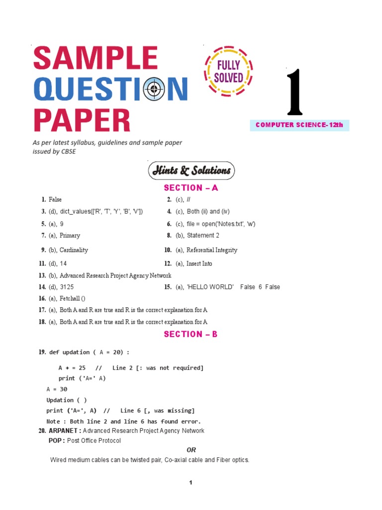 Sample Paper-1 | Download Free PDF | Computer Network | Router (Computing)