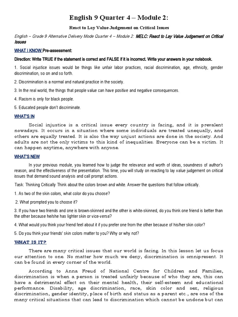 English 9 Q4 SLK 2 ADM 2 FINAL M2 | PDF