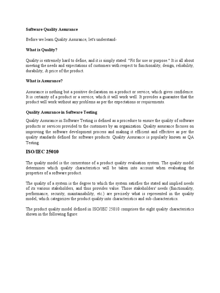 Software Quality Assurance Standards | PDF | Quality Assurance ...