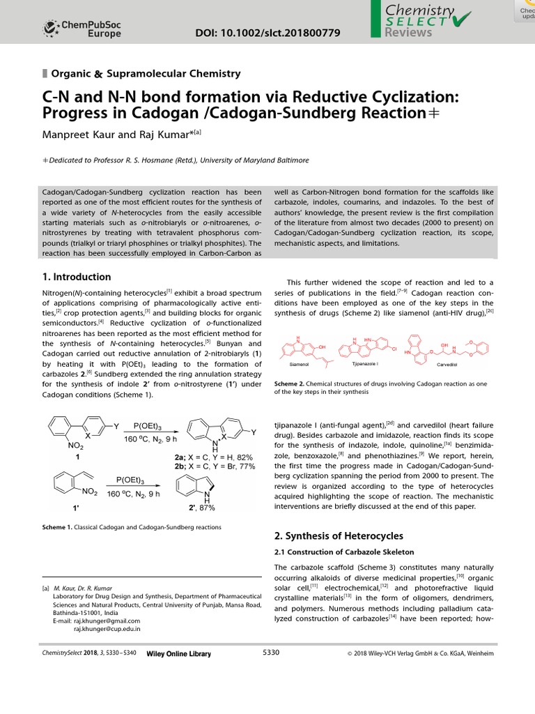 C.N and N.N Bond Formaation Via Reductive Cyclization. Progress in ...
