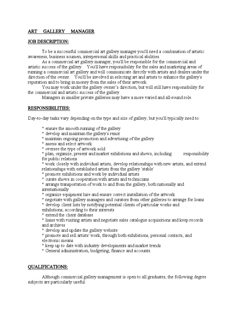 NR Art Gallery Manager | PDF | Sales | Experience