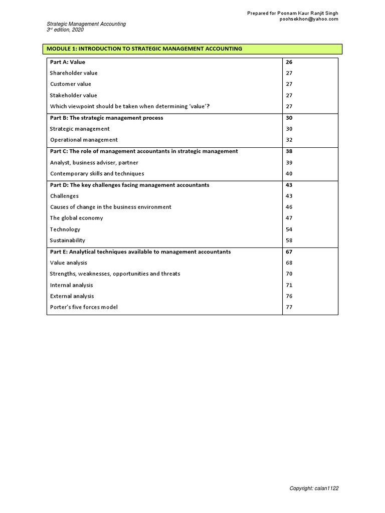 SMA Notes | PDF | Strategic Management | Management Accounting