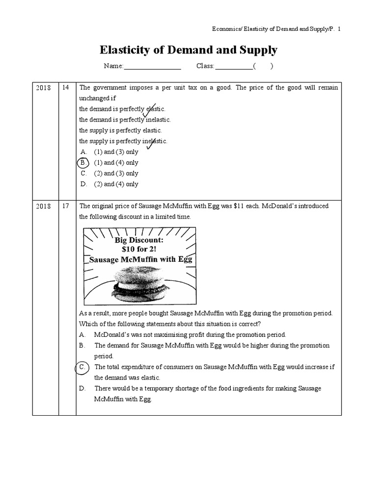 Elasticity of Demand and Supply MCQs | PDF | Elasticity (Economics ...