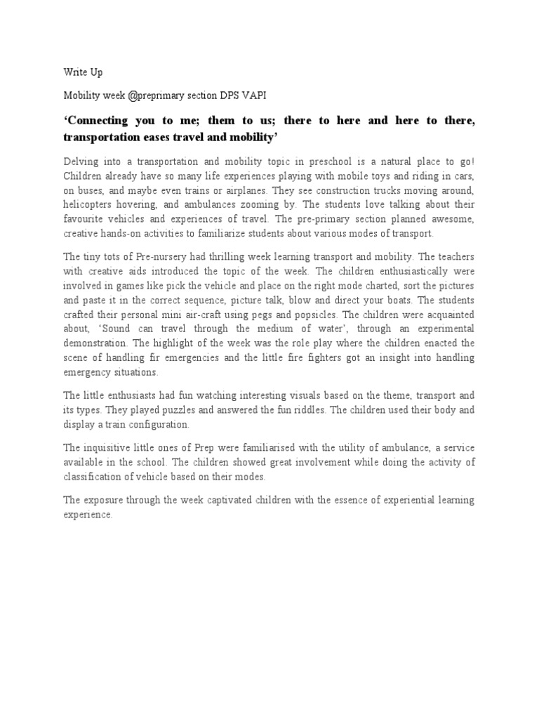 Mobility Week Activities Introduce Preschool Students to Various Modes ...