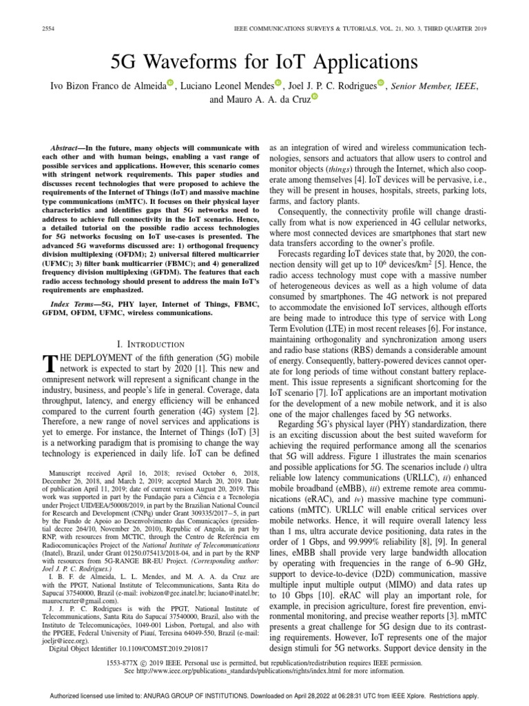 5G Waveforms For IoT Applications | PDF | Orthogonal Frequency Division Multiplexing | Internet ...