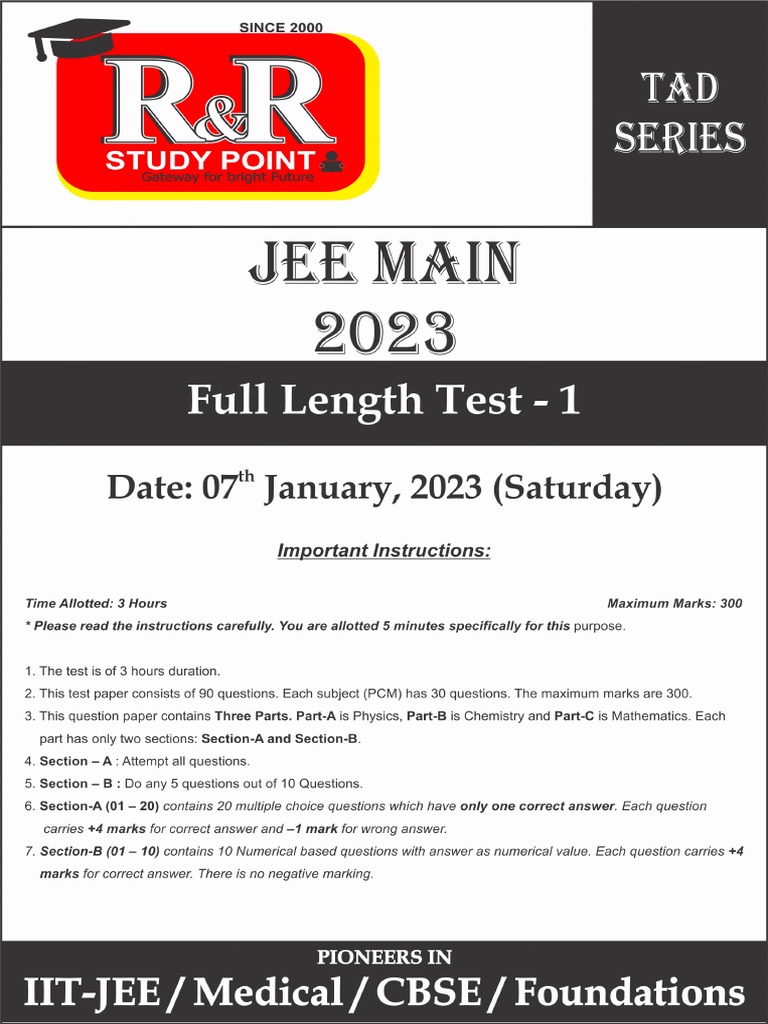 JEE Main Full Length Test-1-Question Paper | Download Free PDF ...