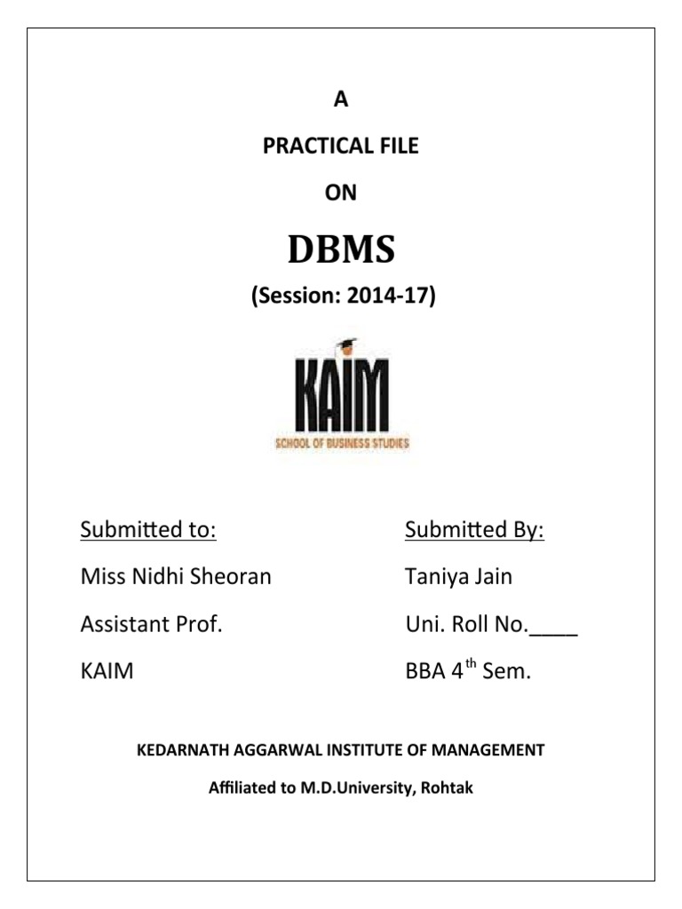 Dbms Practical File On Access Basic Tables Forms Queries And Reports Pdf Relational