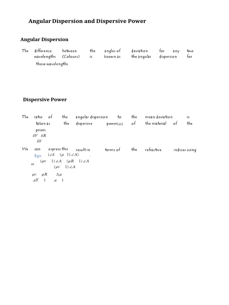 Angular Dispersion and Dispersive Power | PDF | Sunset | Sky