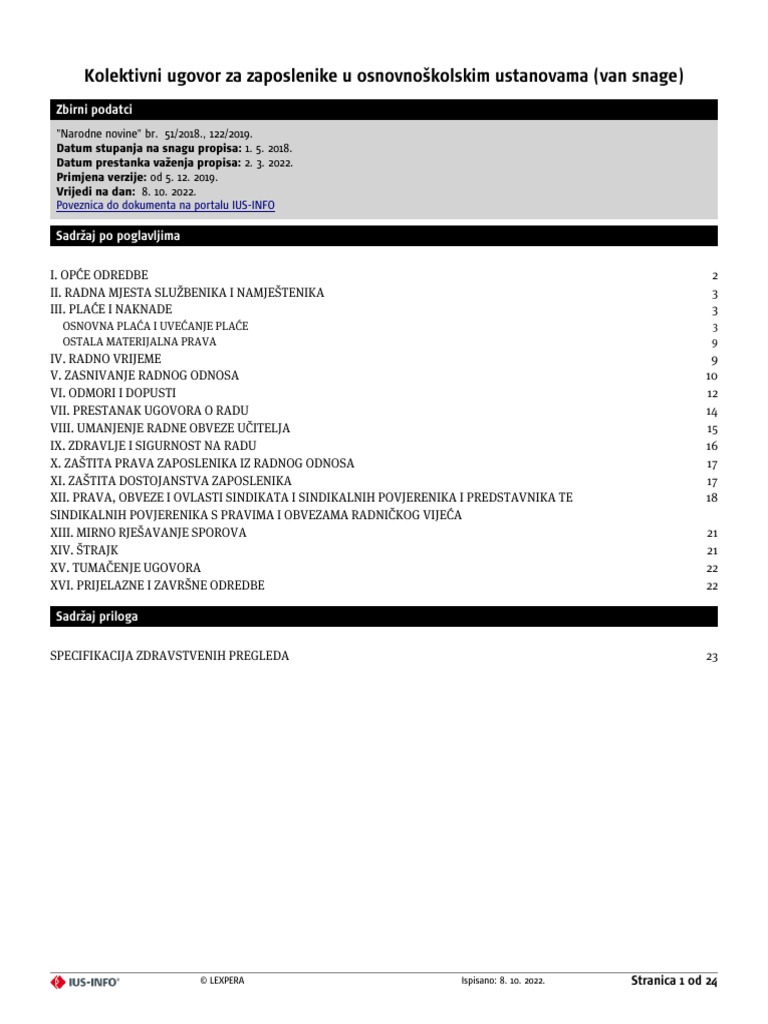 Kolektivni-Ugovor-Za-Zaposlenike-U-Osnovnoskolskim-Ustanovama-9 (v2) | PDF