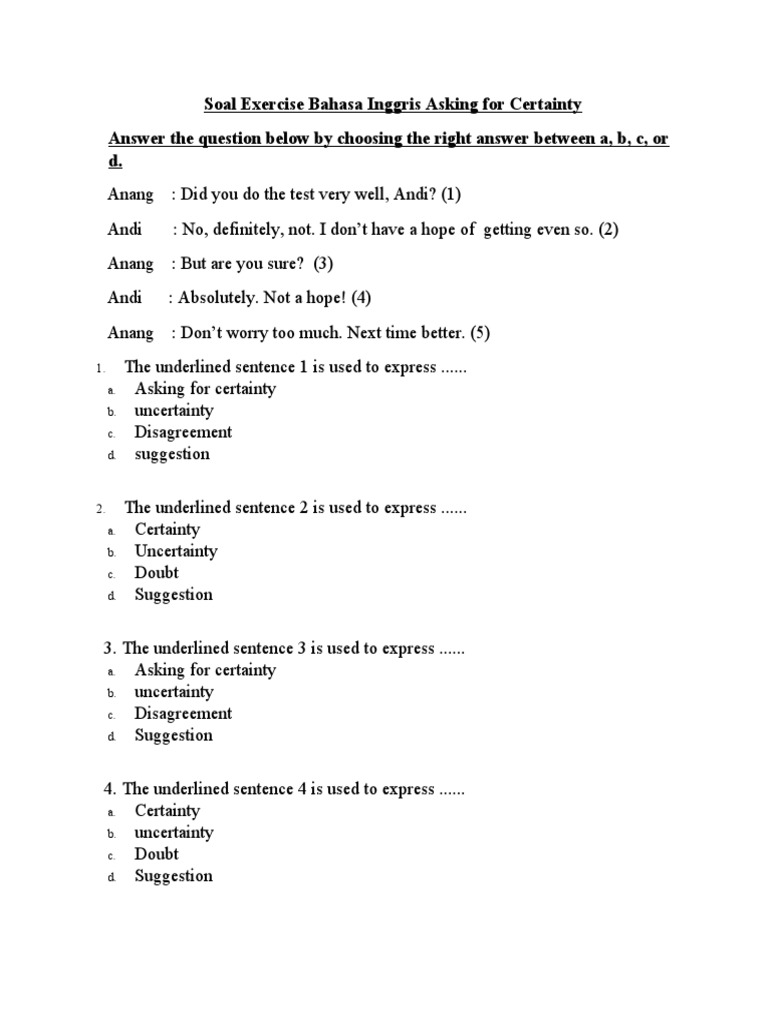 English Exercise Asking For Certainty | PDF