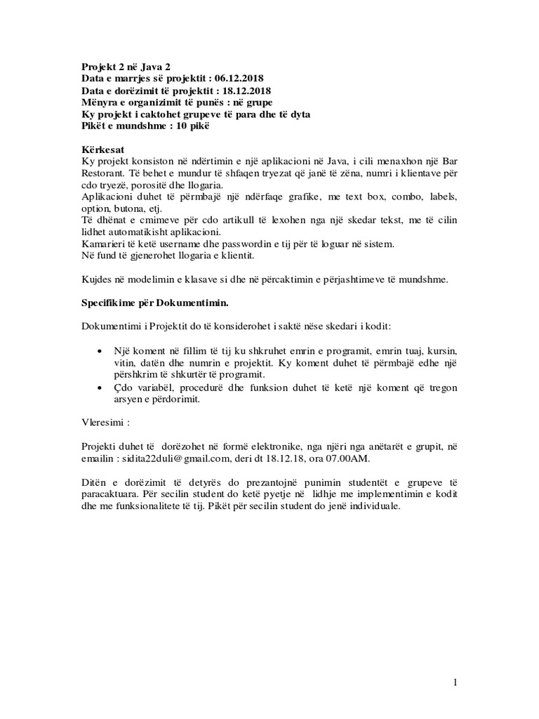 Projekti 2 - 1 Java 2 | PDF