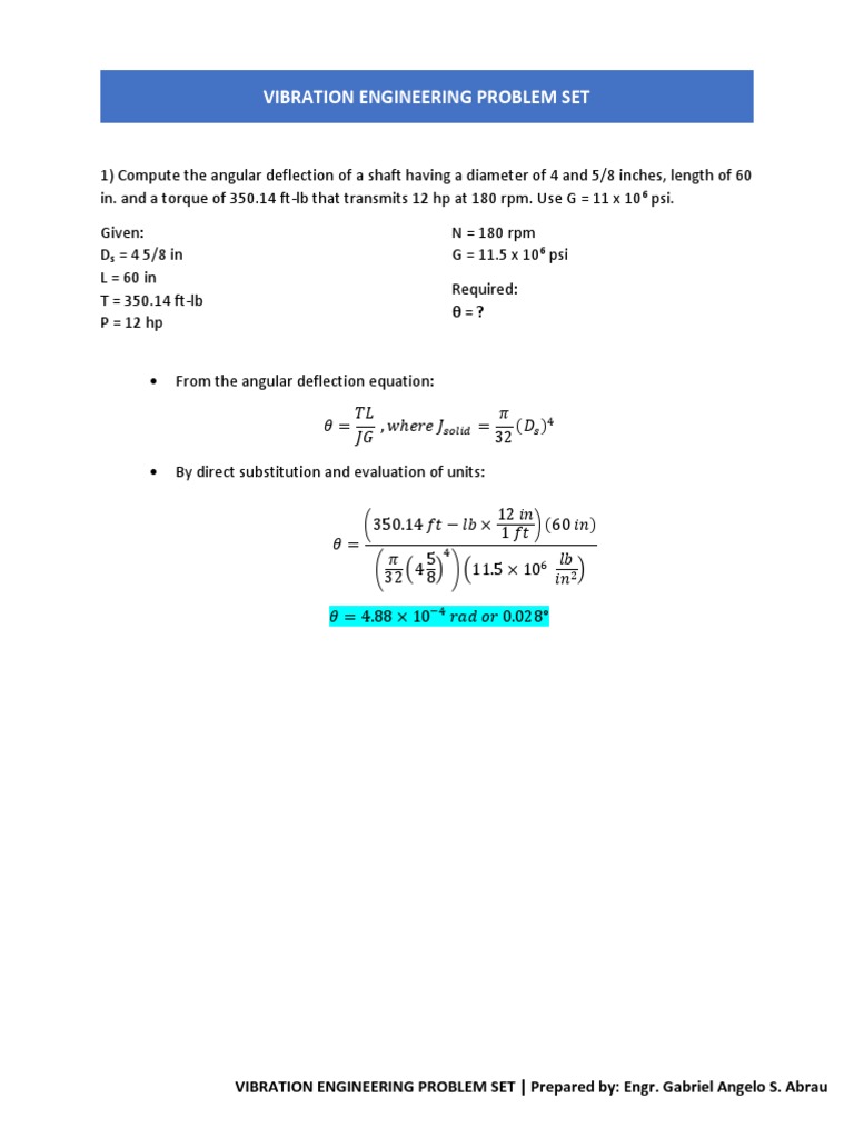 Vibration Engineering Problem Set 1 | PDF | Oscillation | Pendulum
