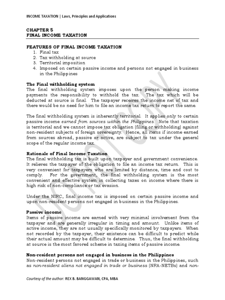 CHAPTER 6 Final Income Taxation (Module) | PDF | Dividend | Taxes