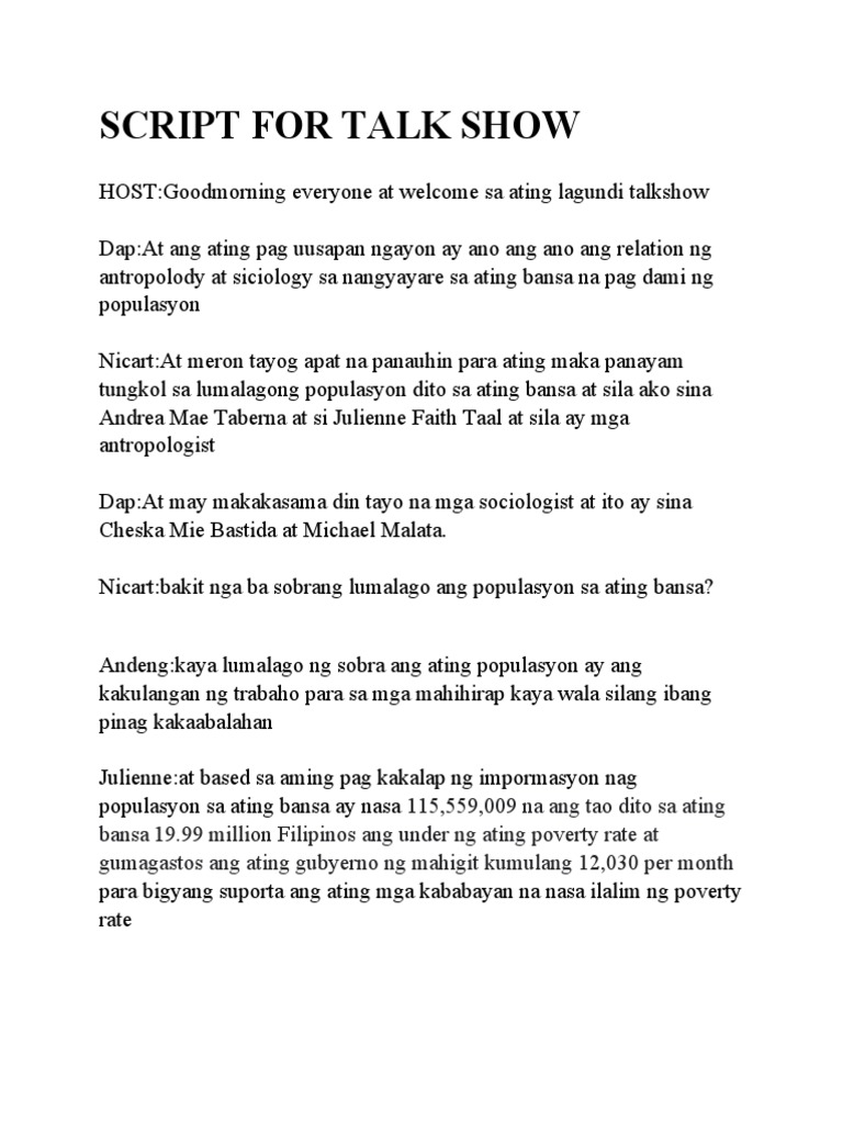 Script For Talk Show | PDF