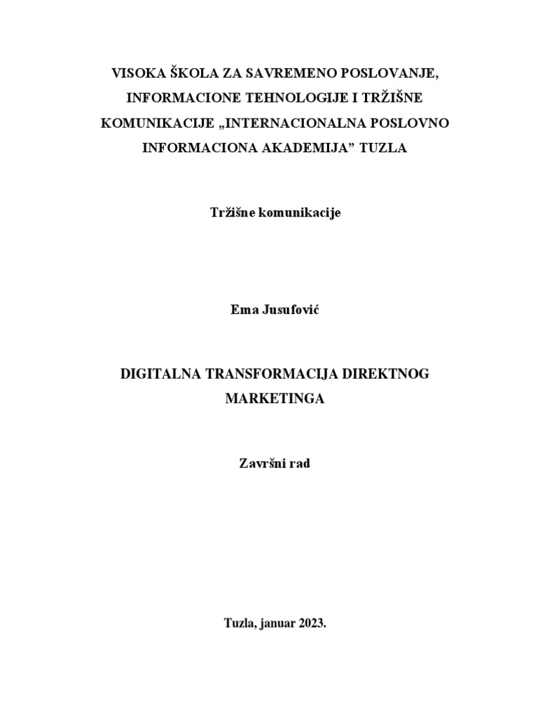 Digitalna Transformacija Direktnog Marketinga - Ema Jusufović - Završni Rad | PDF