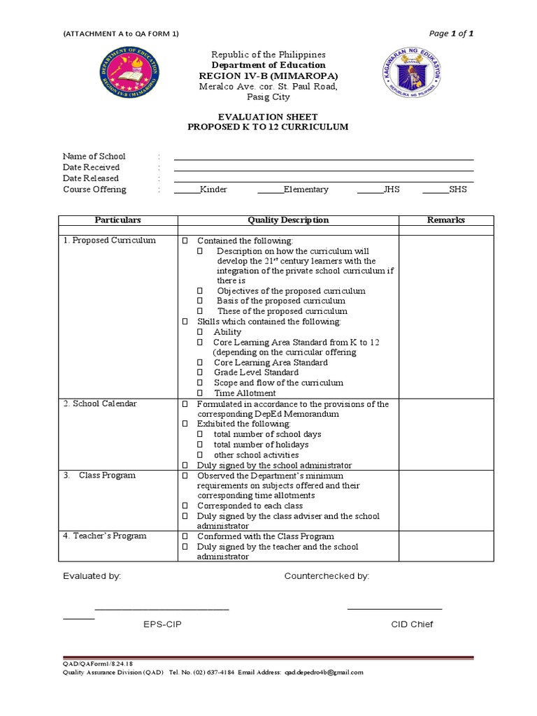 Attachment Qa Form 1 | PDF