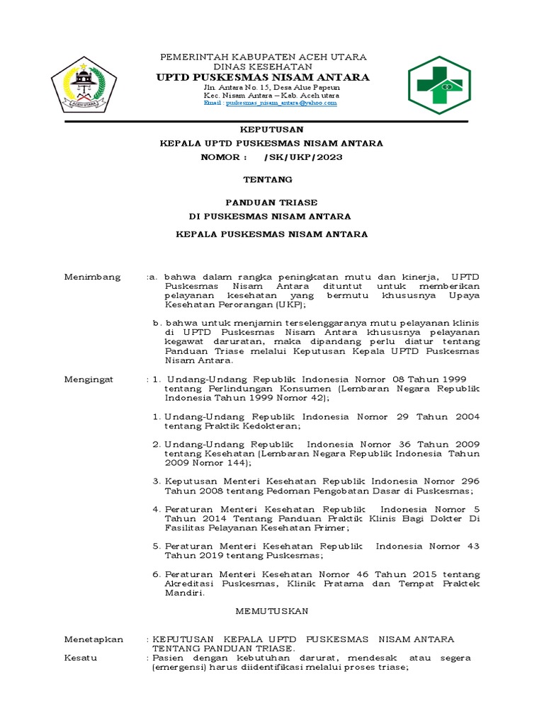 SK TRIASE Dan Lampiran Panduan Triase | PDF