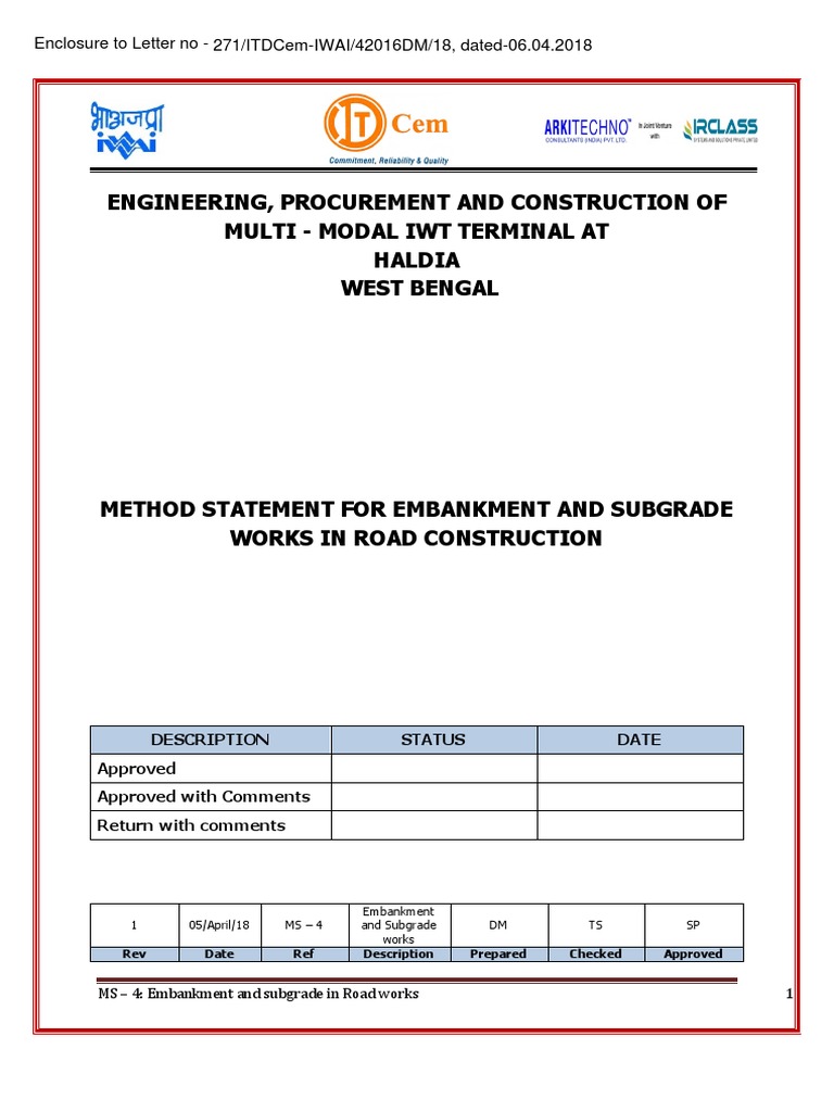 Method Statement For Embankment and Subgrade | PDF | Civil Engineering
