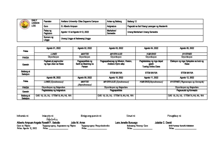 Weekly Lesson Plan Week 1 and Week 2 Pagsulat Akademik Teknikal | PDF