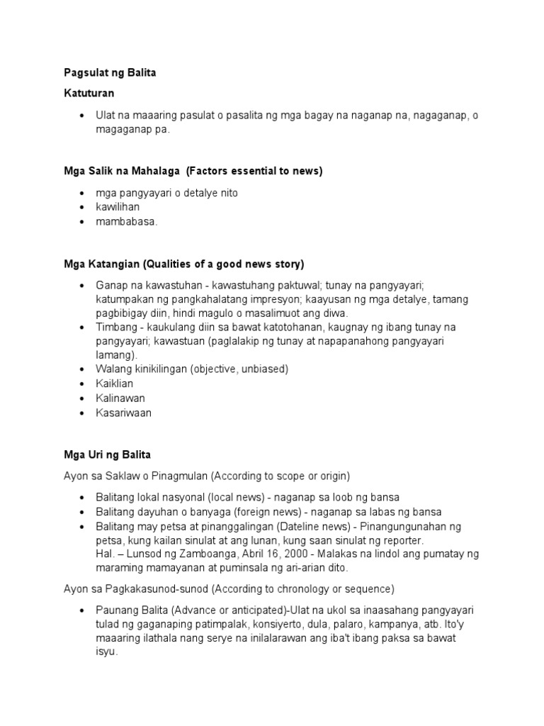 Pagsulat NG Balita | PDF