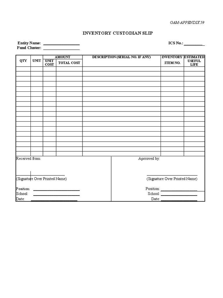 8 Inventory Custodian Slip | PDF | Finance & Money Management