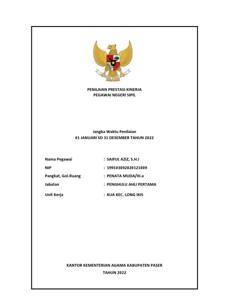 SKP Saiful Aziz 2022 di KUA Long Ikis | PDF | Pengelolaan Keuangan & Uang