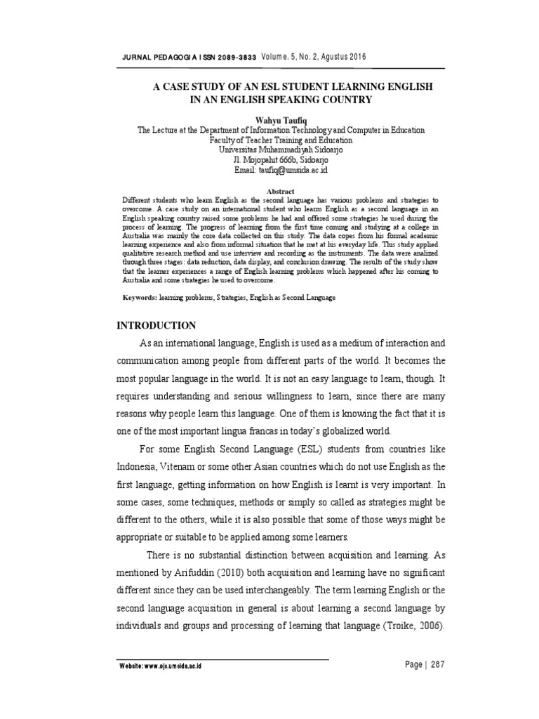 A Case Study of An ESL Student Learning English in | Download Free PDF | Second Language ...