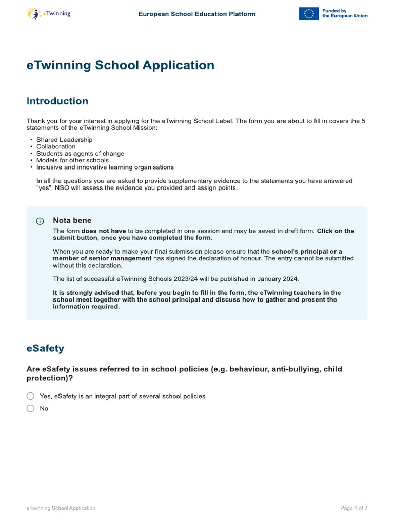 ESEP - Etwinning Elegible School Test | PDF | Social Science
