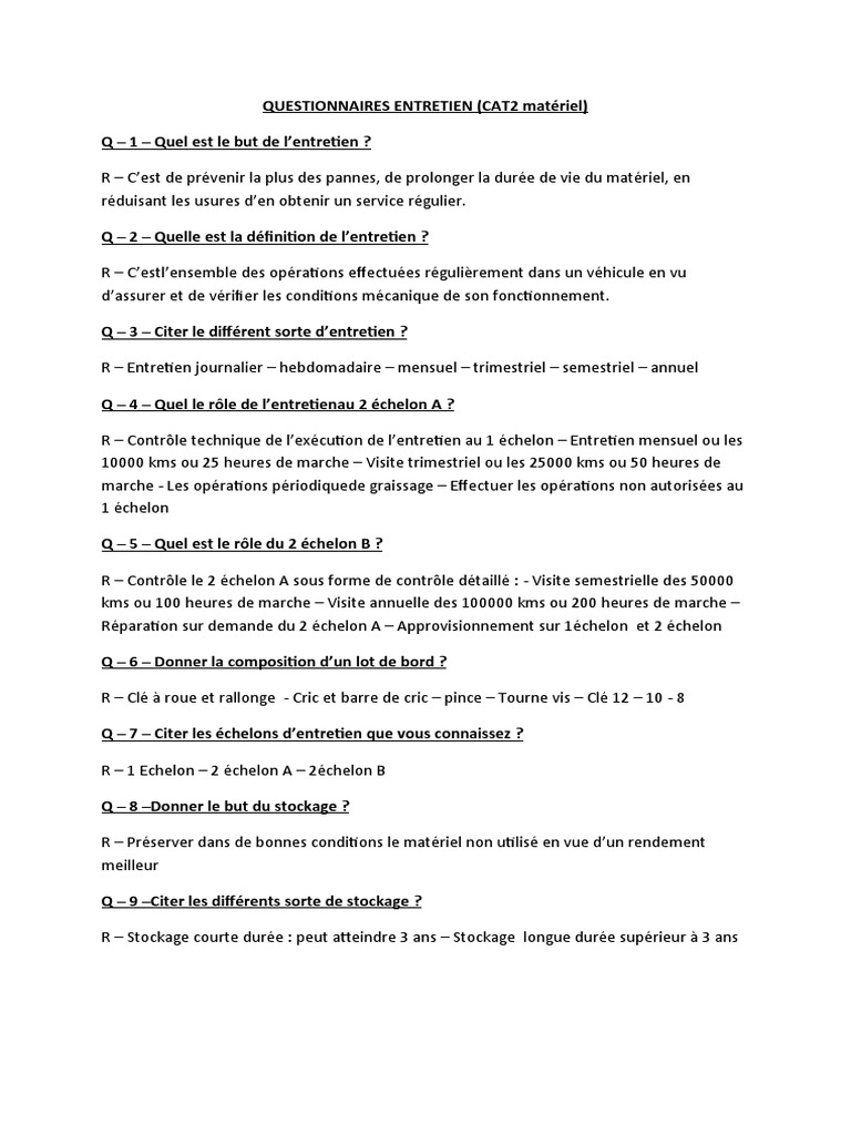 Questionnaires Entretien | PDF