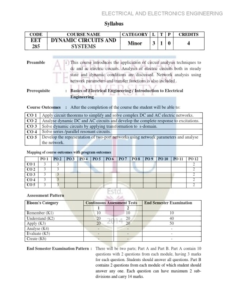 EET285-Dynamic Circuits and Systems | PDF | Electrical Impedance | Resonance