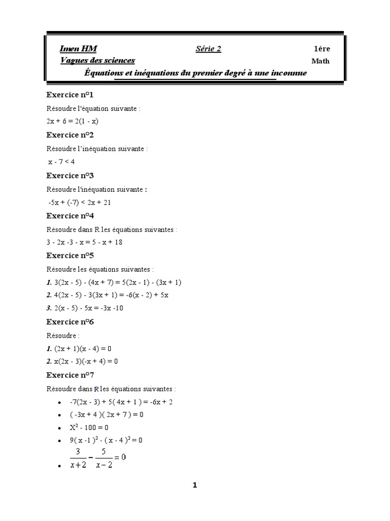 Exercices sur équations et inéquations | PDF | Méthodes et références ...