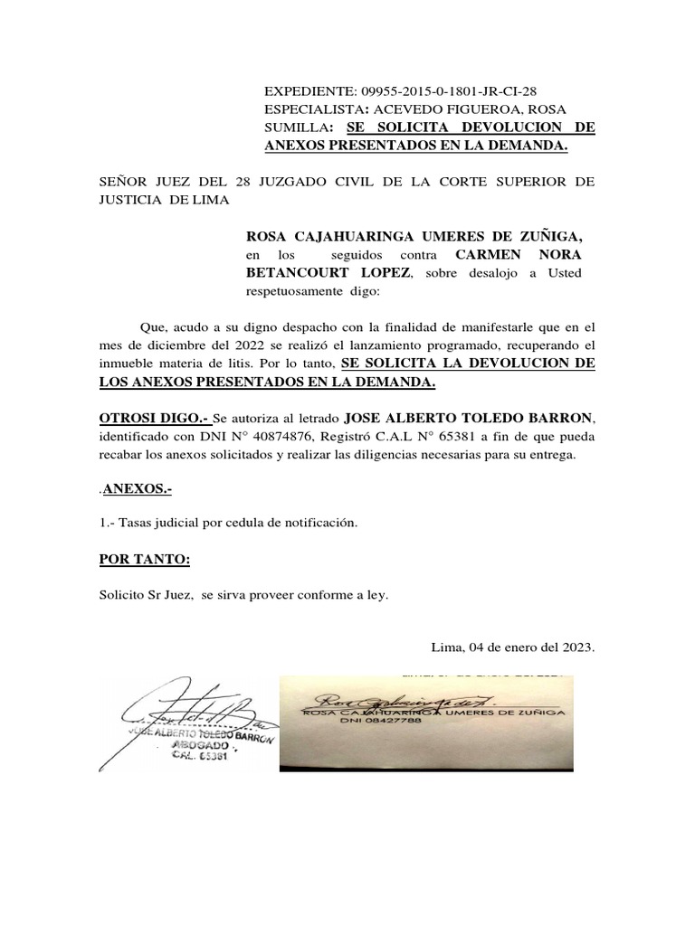 Exp 9955-2015. Solicita Devolucion de Anexos | PDF