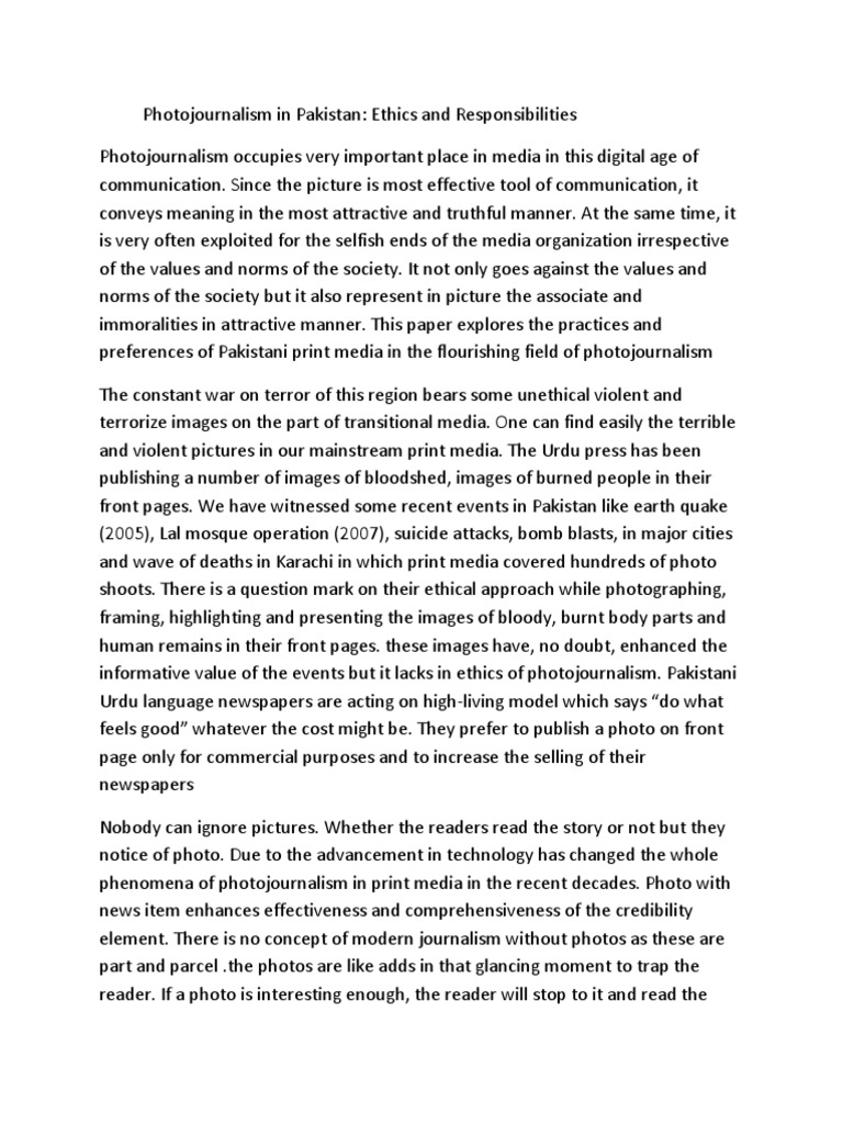 Ethics of Photojournalism in Pakistan | PDF | Photograph | News
