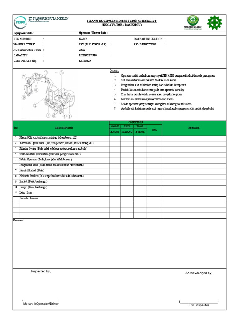 Checklist Uji Riksa Alat Berat | PDF