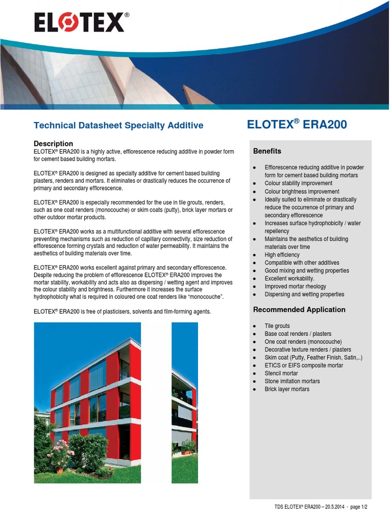 TDS Elotex Era200 en | PDF | Mortar (Masonry) | Plaster