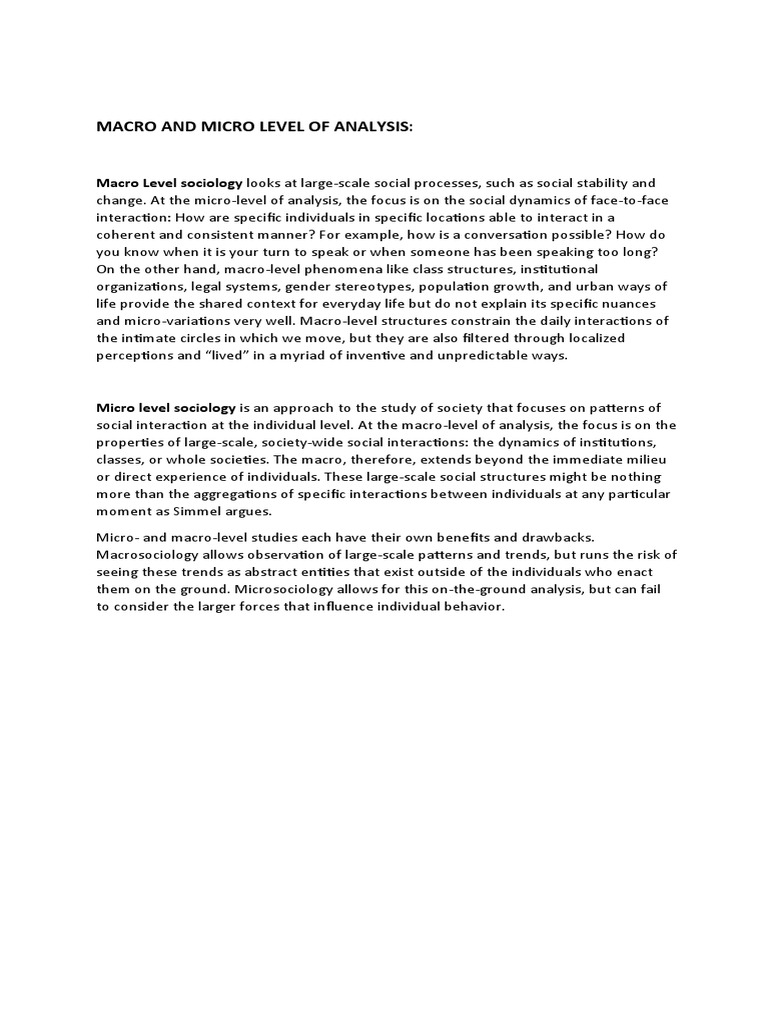Macro and Micro Level of Analysis | PDF