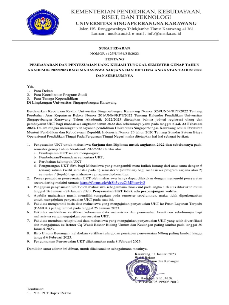 125 - SE PEMBAYARAN DAN PENYESUAIAN UKT SEM GENAP 22-23-Signed | PDF