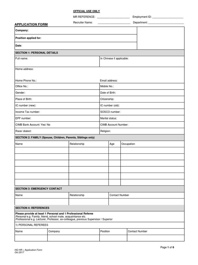 HR Application Form Malaysia VF | PDF