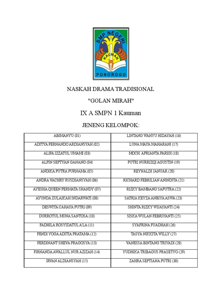 Revisi Terbaru Naskah Drama Golan Mirah | PDF