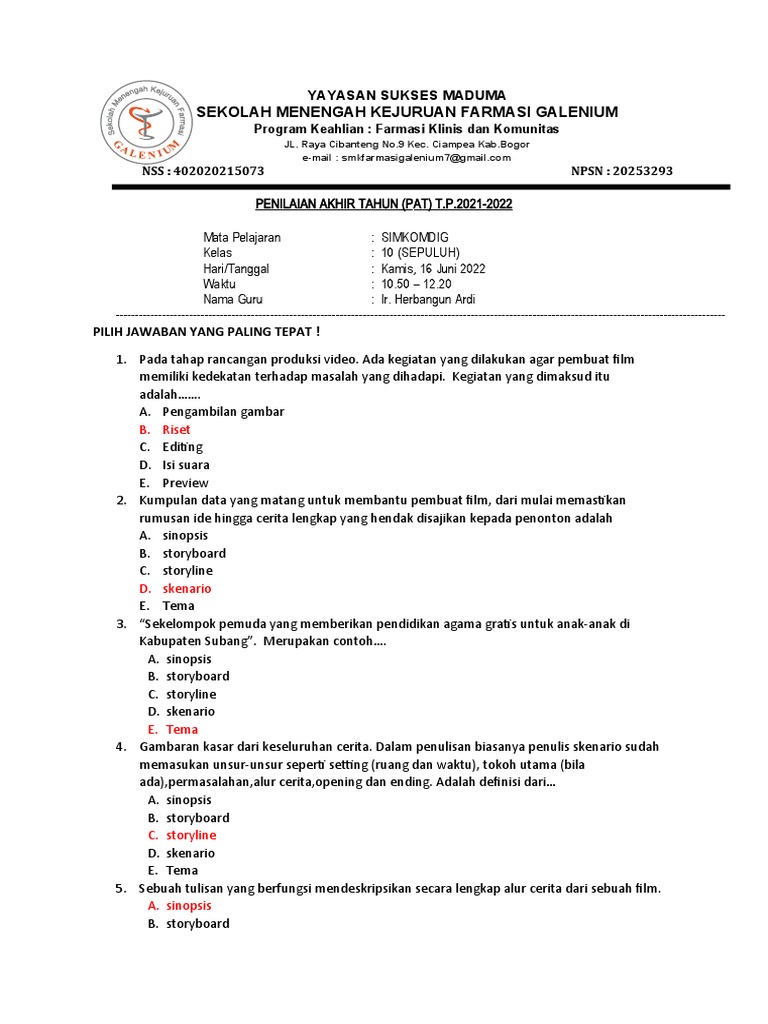 Pat Soal Simkomdig Kelas 10 | PDF