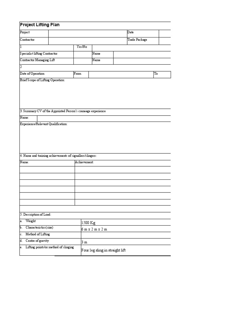 Project Lifting Plan Template | PDF | Crane (Machine) | Transport