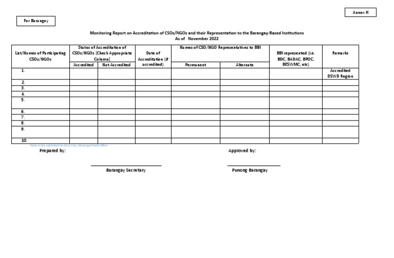 Template For Monitoring Report On Accreditation of CSOs | PDF