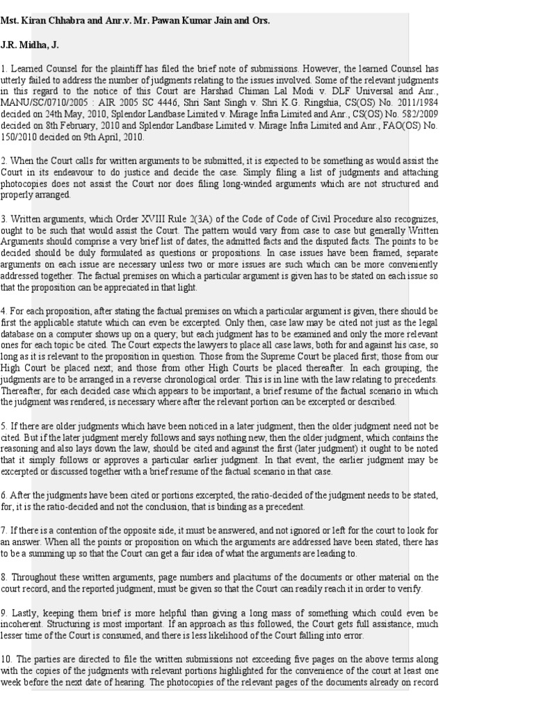 Written Argument | PDF | Judgment (Law) | Precedent