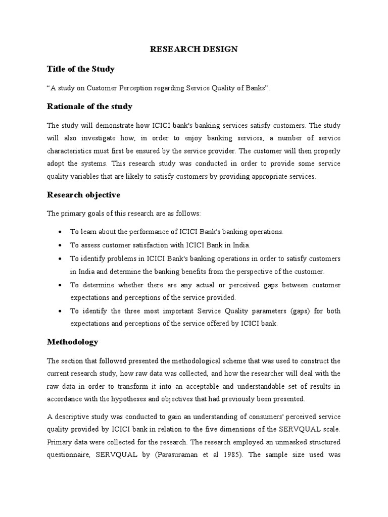 Research Design SERVQUAL Model ICICI Bank | PDF | Survey Methodology | Quantitative Research
