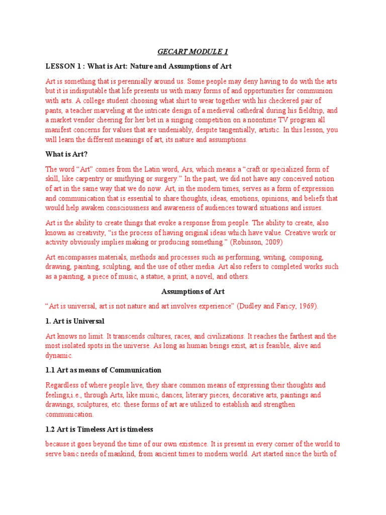 Art is Universal: Nature and Assumptions of Art | PDF | Tempo ...