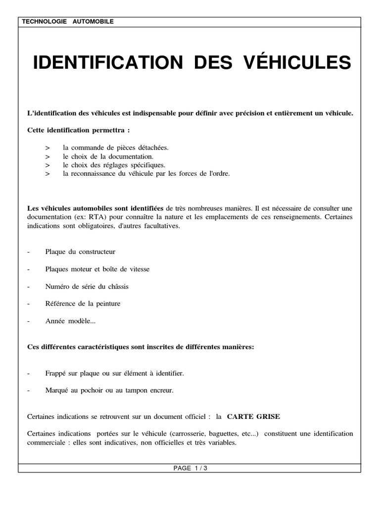 Identification Des Vehicules | PDF