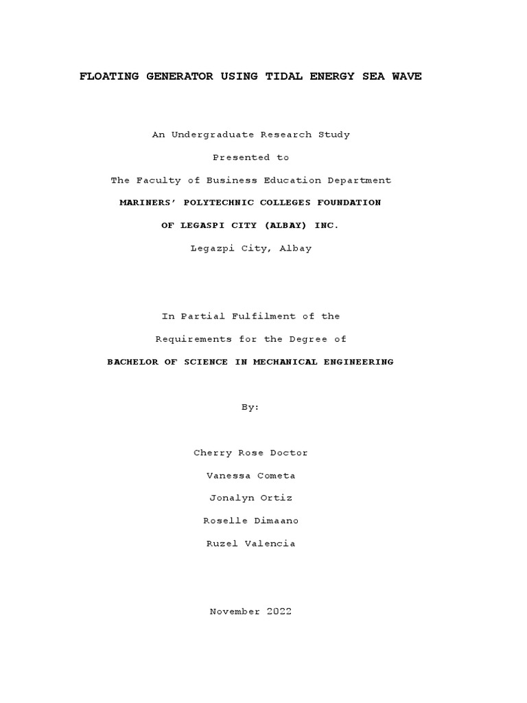 Design of 10 KWH Floating Generator at MPCF-LC (Annex) | PDF | Energy ...